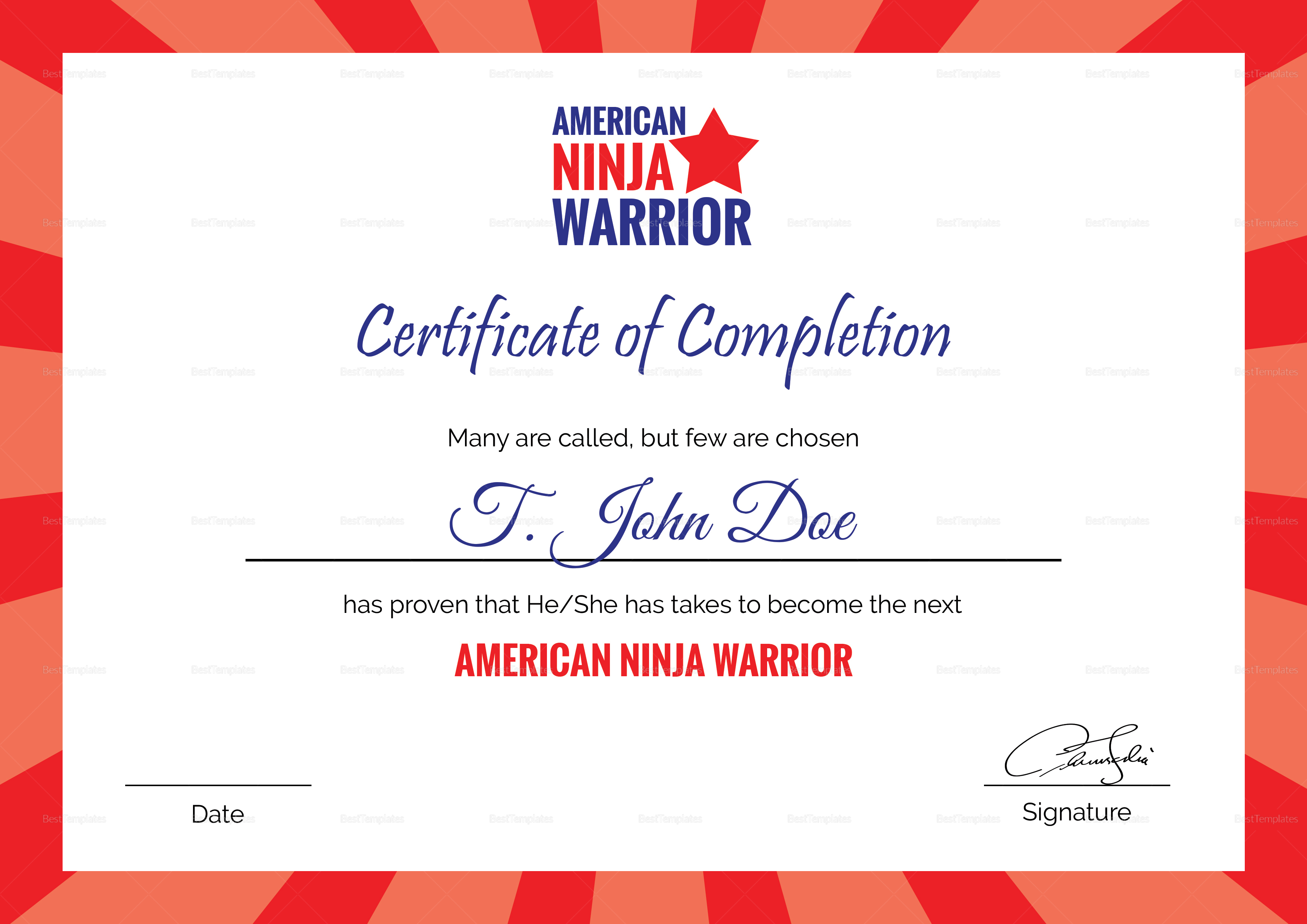 American Ninja Warrior Certificate of Completion Design Template in PSD ...