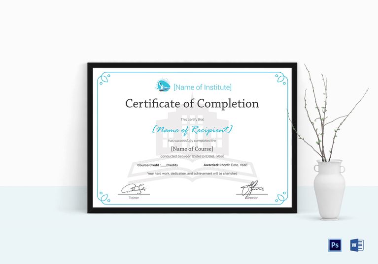 Training Completion Certificate Design Template in PSD, Word
