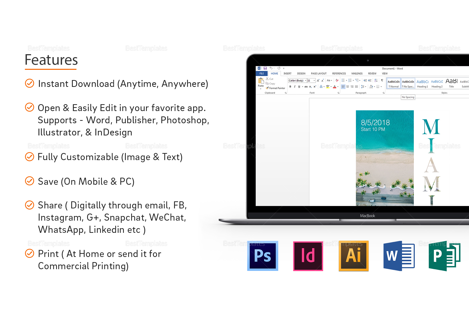 Miami Nights Flyer Design Template in PSD, Word, Publisher, Illustrator ...