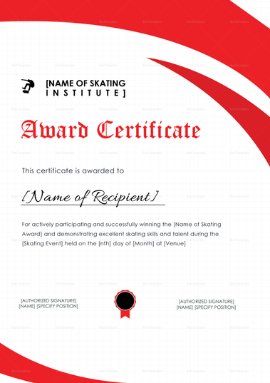 Skating Award Certificate Design Template in PSD, Word