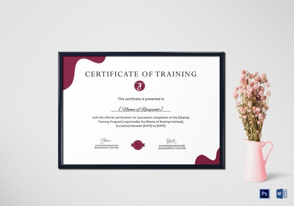 Training Certificate for Skating Design Template in PSD, Word
