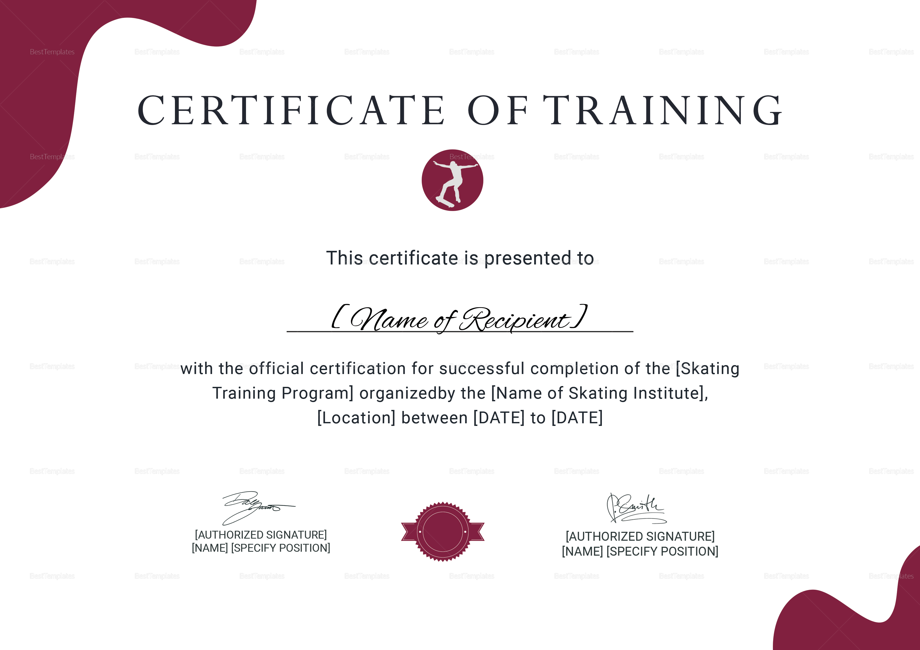 Training Certificate For Skating Design Template In PSD Word