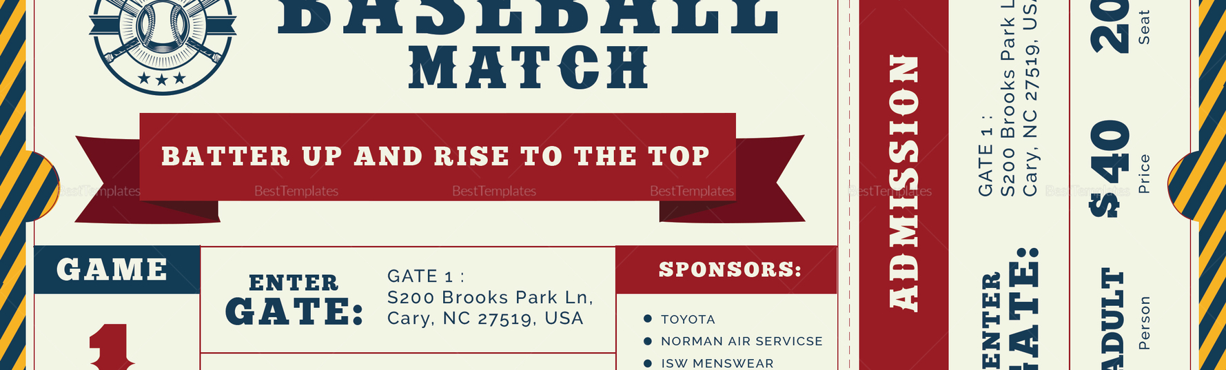 Baseball Ticket Design Template in PSD, Word, Publisher, Illustrator ...
