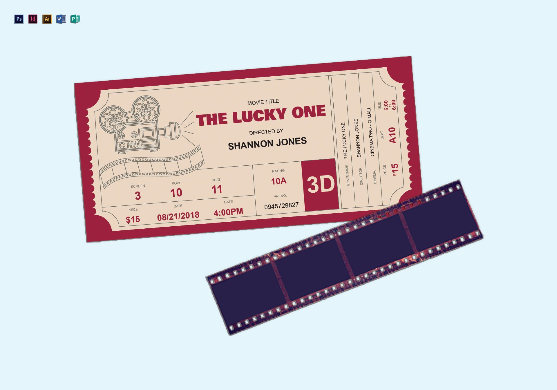 Cinema Ticket Design Template In PSD Word Publisher Illustrator 