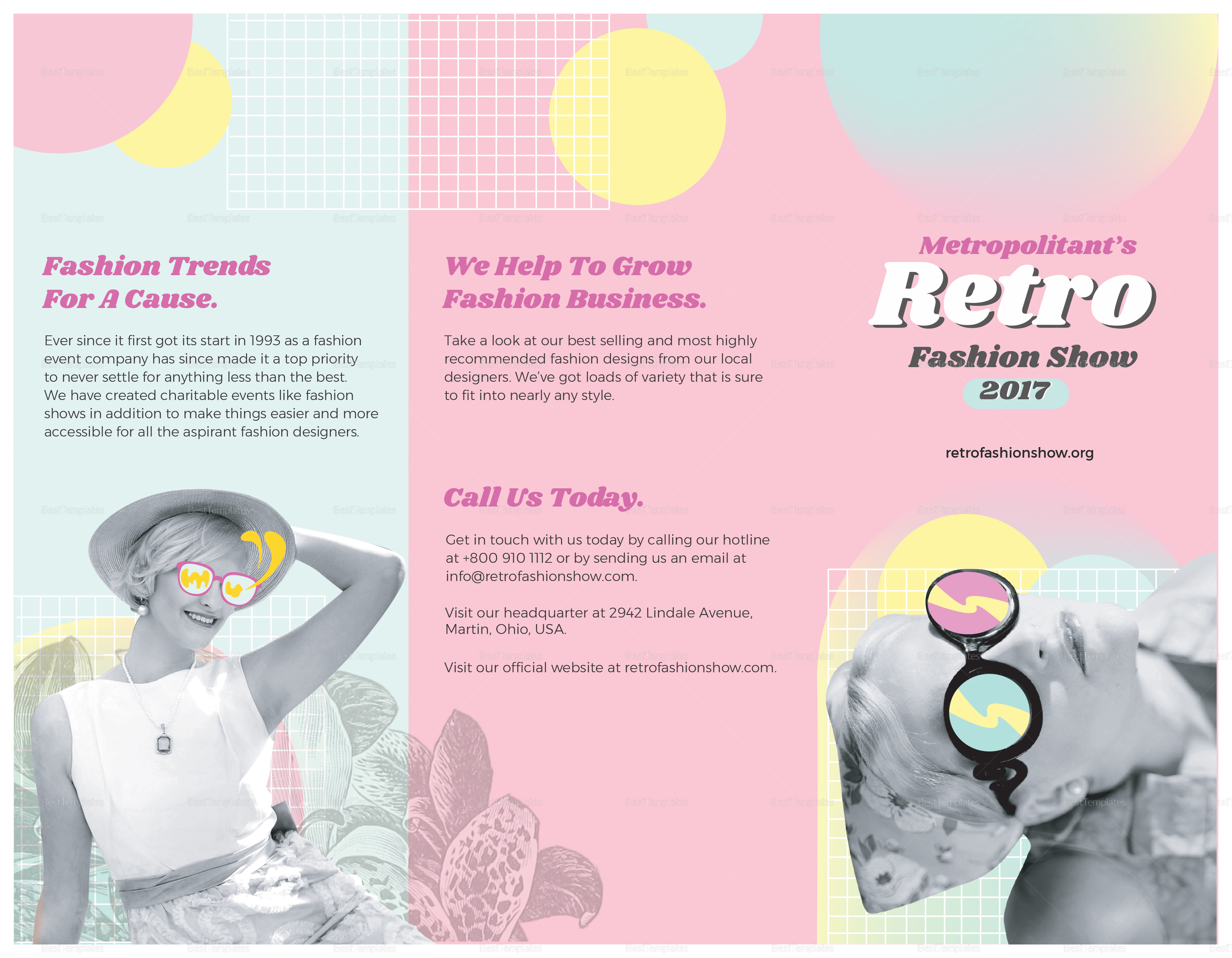 Retro Fashion Tri-fold Brochure Design Template in PSD, Word, Publisher ...