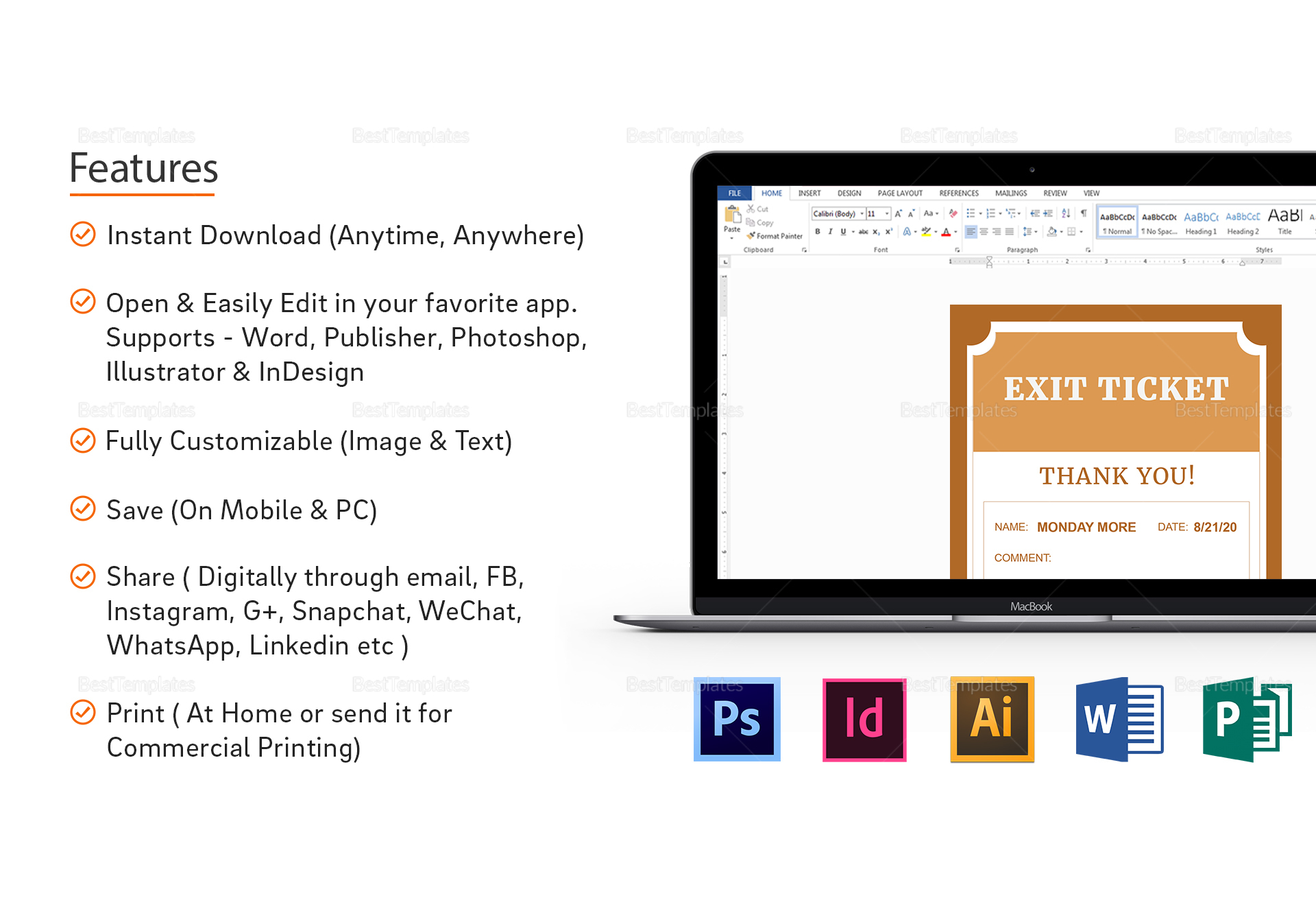 Exit Ticket Design Template in PSD, Word, Publisher, Illustrator, InDesign