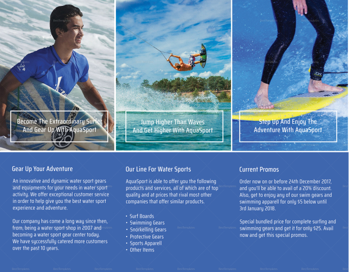 Blue Aqua Tri-fold Brochure Design Template in PSD, Word, Publisher ...