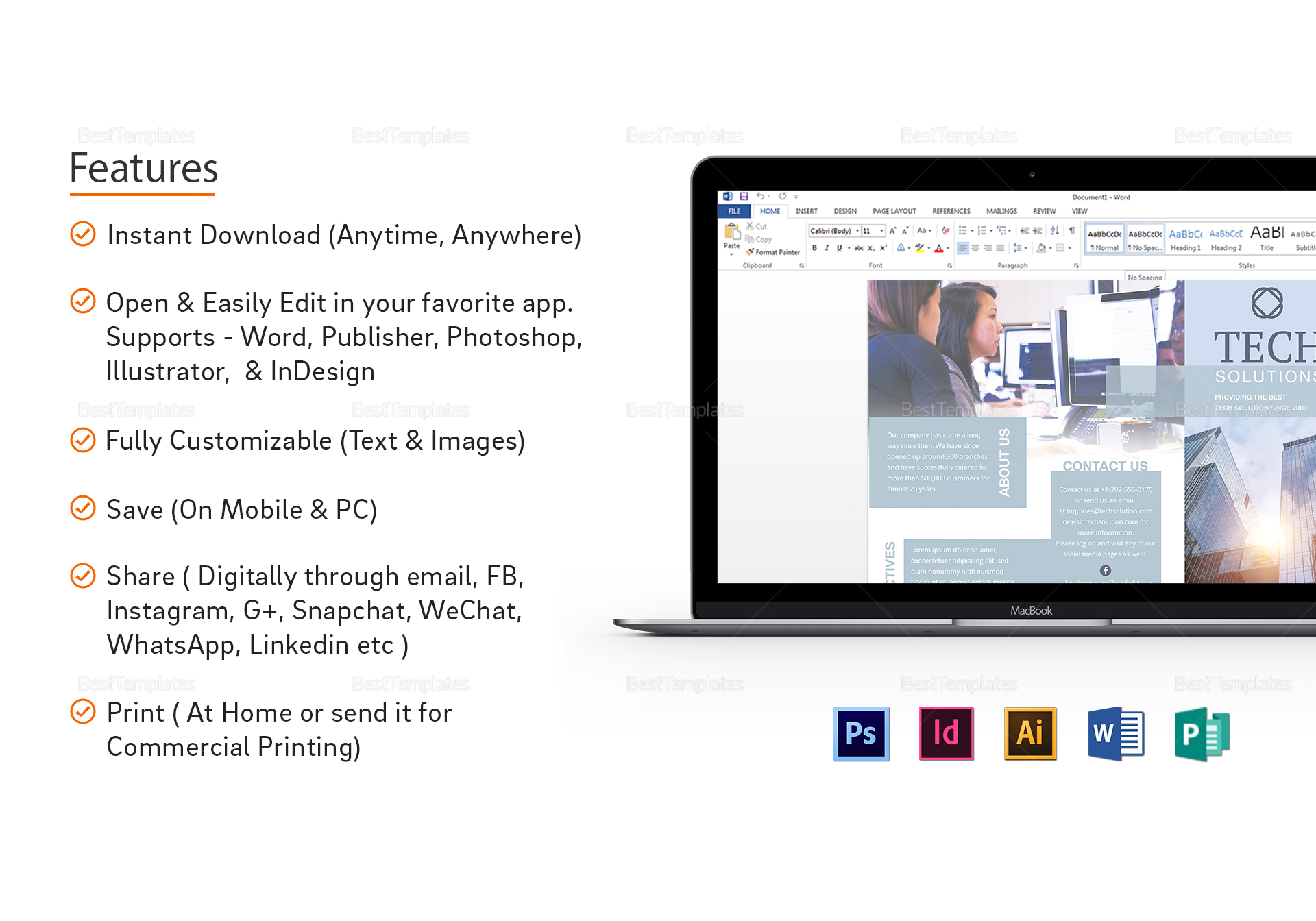 Modern Tech Brochure Design Template in PSD, Word, Publisher ...
