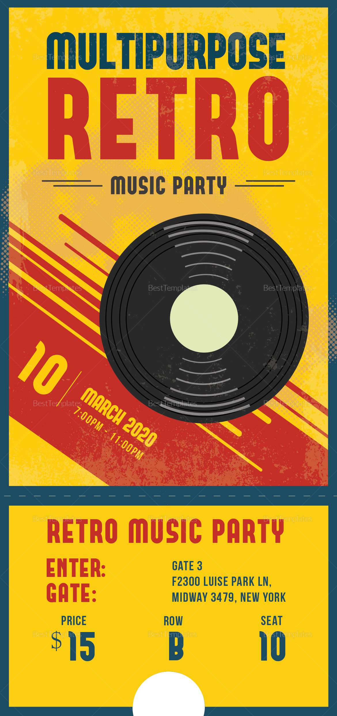 Multipurpose Retro Party Ticket Design Template in PSD, Word, Publisher ...