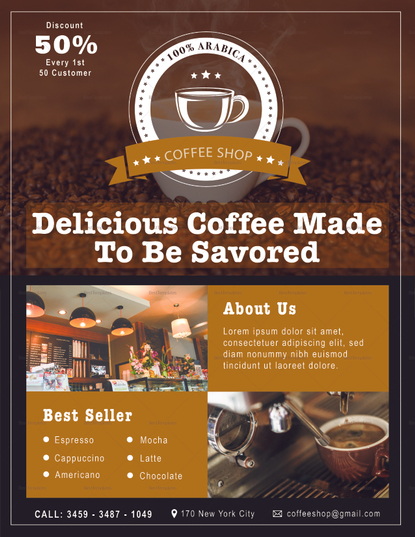 Delicious Coffee Shop Flyer Design Template in PSD, Word, Publisher ...