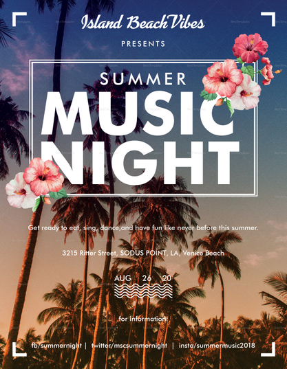 Summer Music Night Flyer Design Template in PSD, Word, Publisher ...