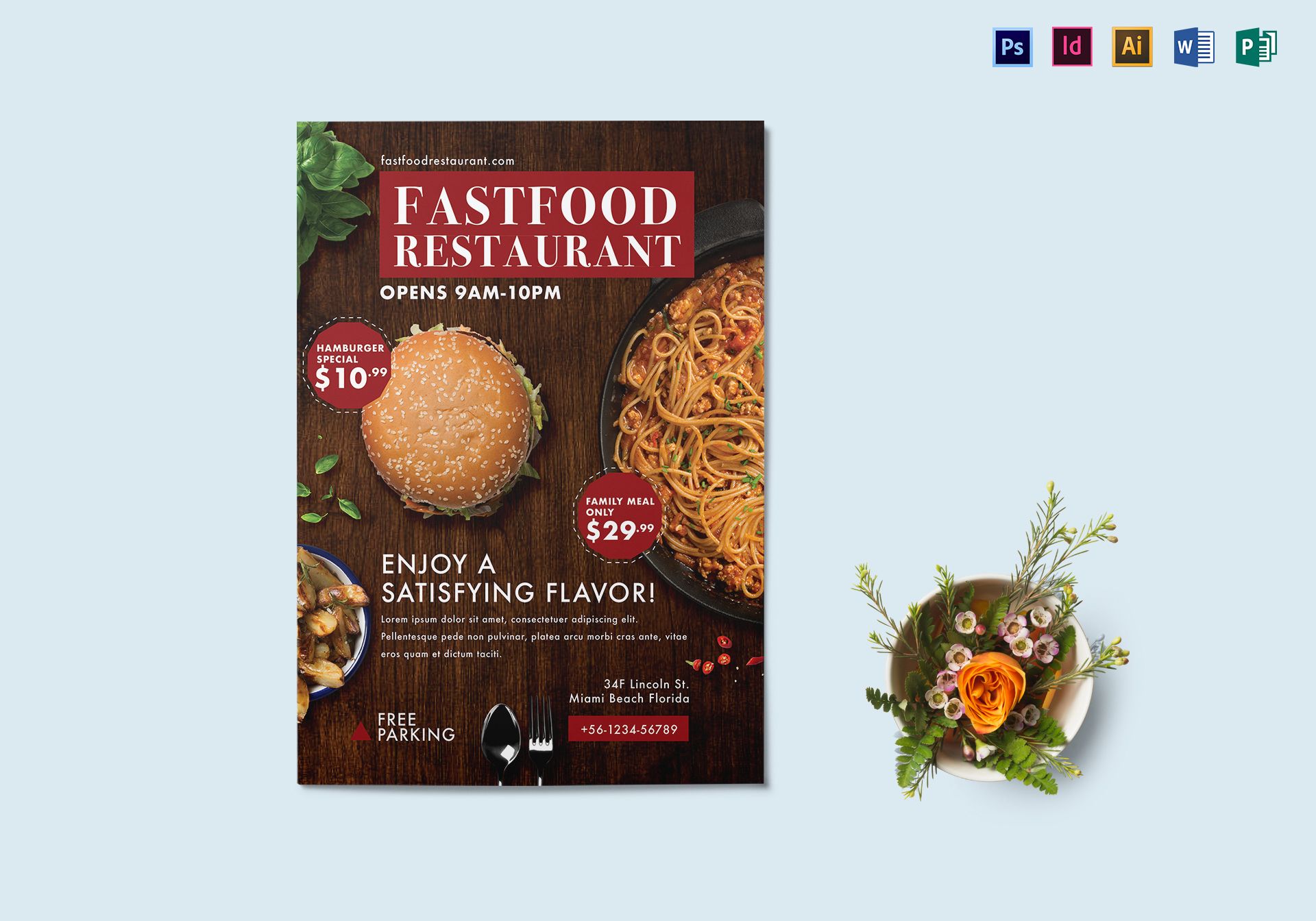 Fast food Restaurant Flyer Design Template in PSD, Word, Publisher ...