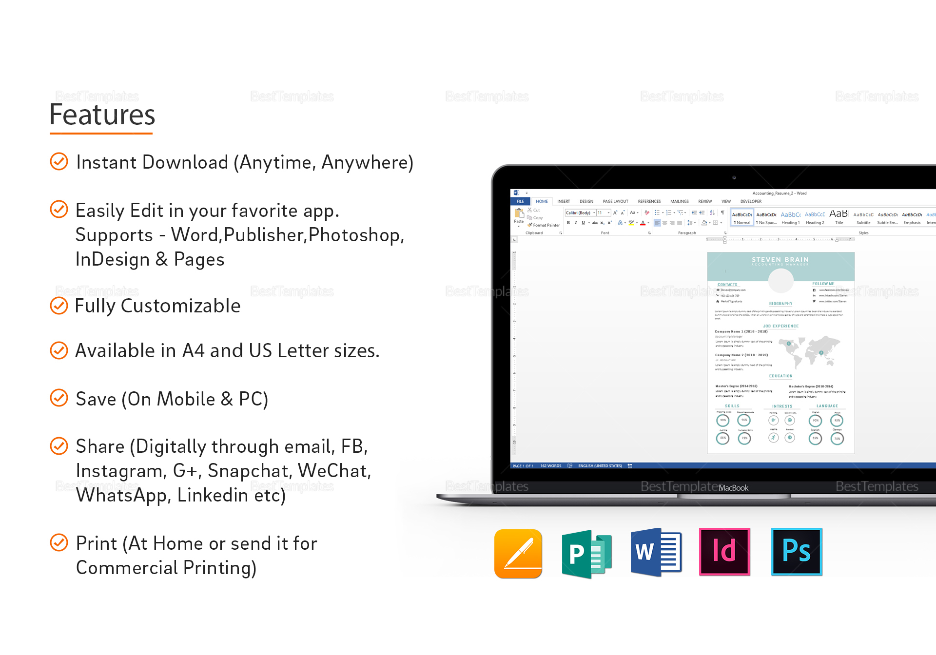 Accounting Manager Resume Design Template in PSD, Word, Publisher ...
