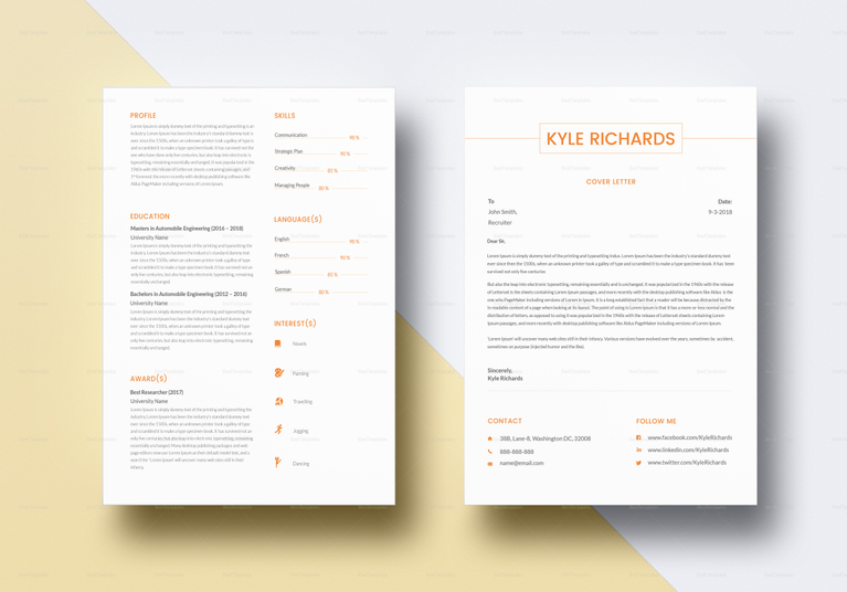 Simple Monochromatic Automobile Resume Design Template in PSD, Word ...