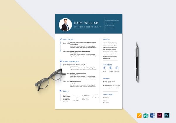 Blue Timeline BPO Resume Design Template in PSD, Word, Publisher ...