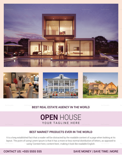 Real Estate Agency Open House Flyer Design Template in Word, PSD, Publisher