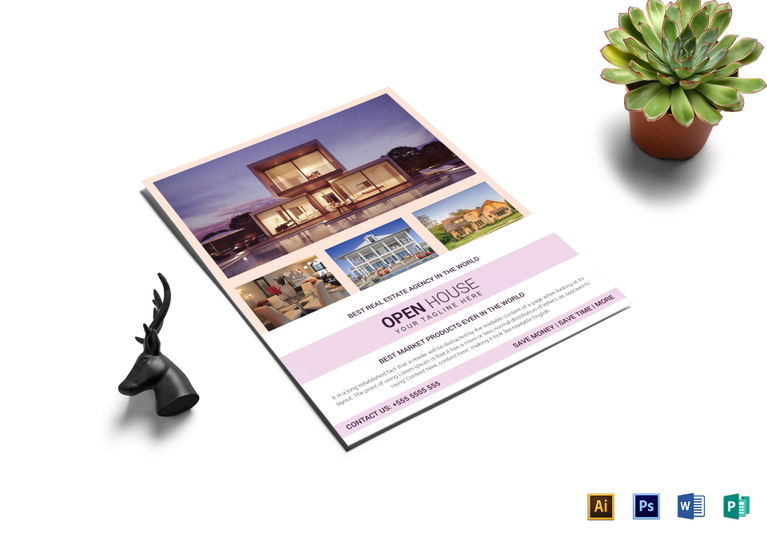 Real Estate Agency Open House Flyer Design Template in Word, PSD, Publisher