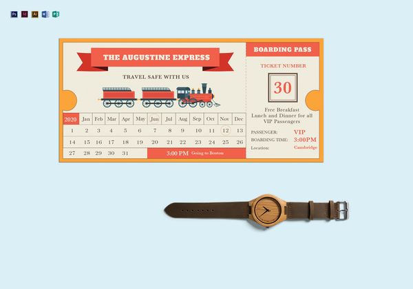 Vector Train Ticket Design Template in PSD, Word, Publisher ...