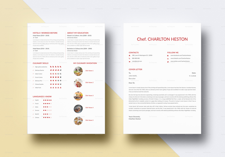 Professional Chef Resume Design Template in PSD, Word, Publisher ...