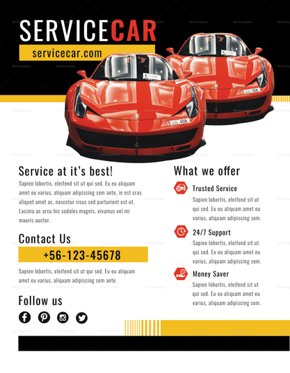 Car Service Flyer Design Template in PSD, Word, Publisher, Illustrator ...