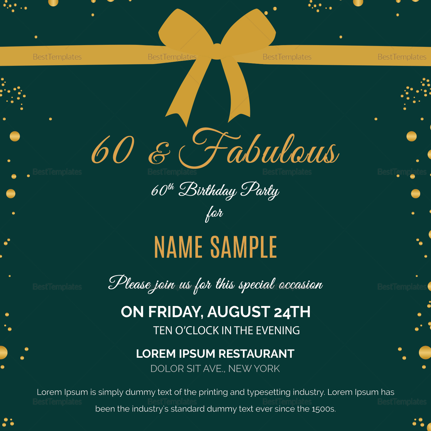 60th Birthday Party Invitation Design Template In Word PSD Publisher