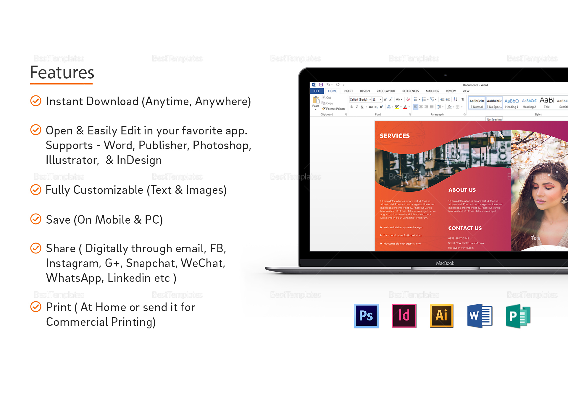 Beauty Parlor Brochure Design Template in PSD, Word, Publisher ...