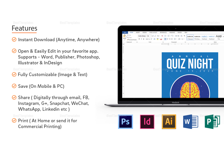 Quiz Night Poster Design Template in PSD, Word, Publisher, Illustrator ...