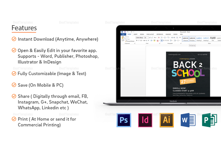Back to School Flyer Design Template in PSD, Word, Publisher ...