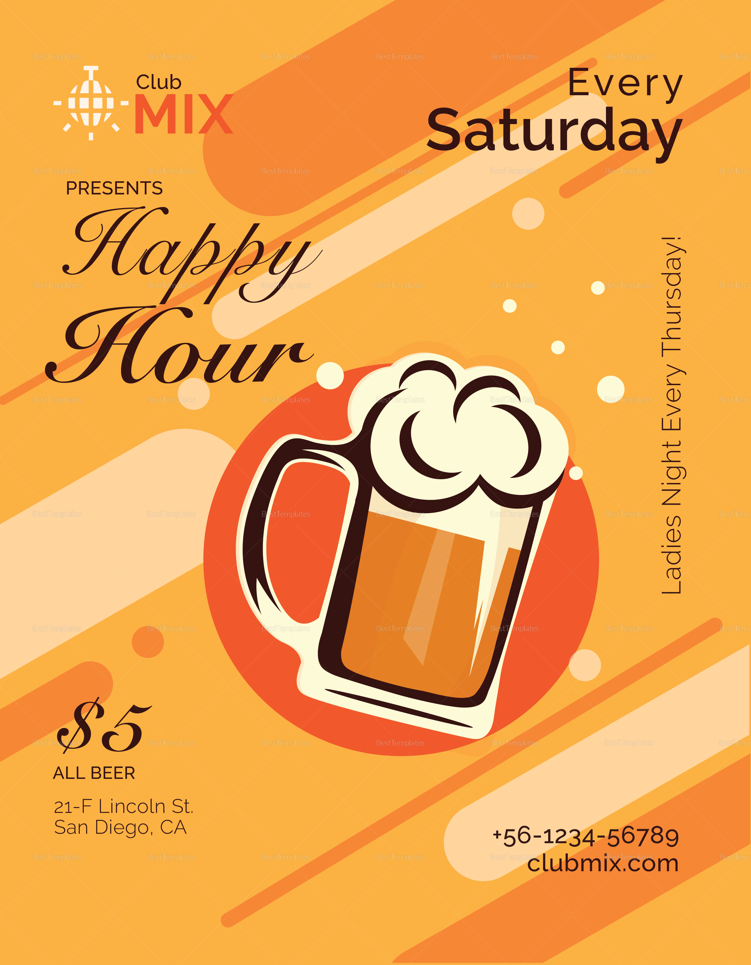 Happy Hour Flyer Design Template In PSD Word Publisher Illustrator 