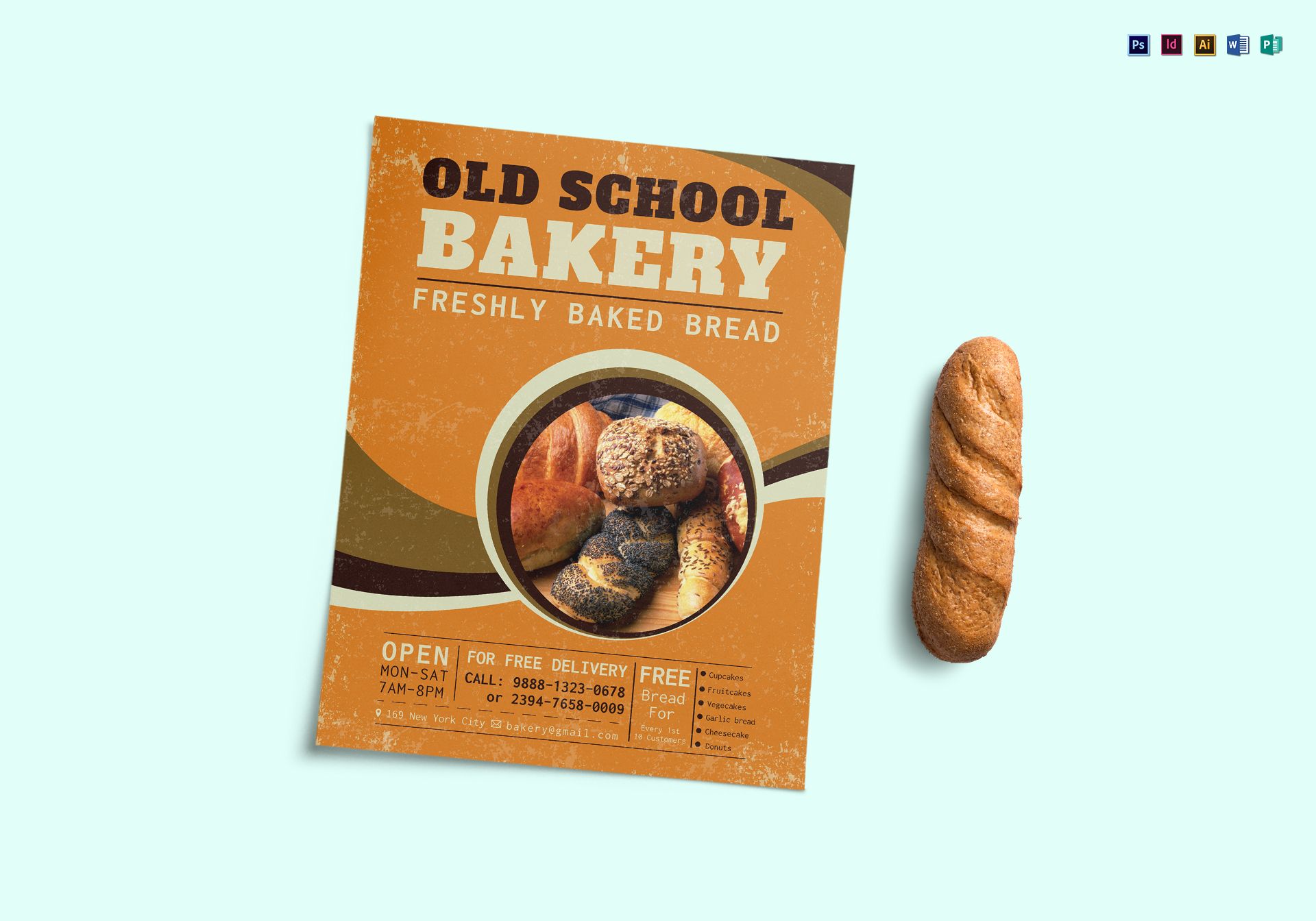 Old School Bakery Flyer Design Template In PSD Word Publisher 