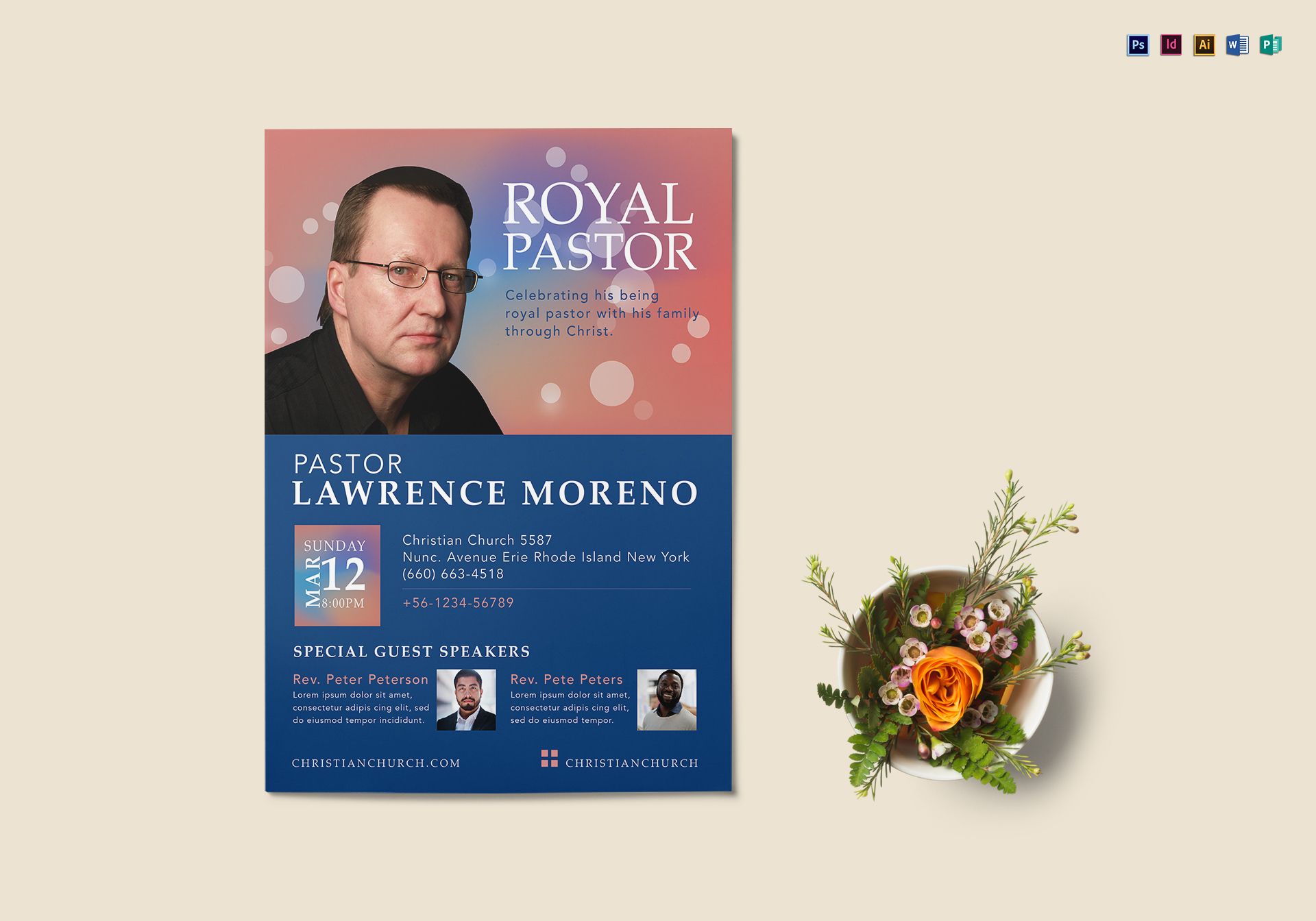 Royal Pastor Flyer Design Template in PSD, Word, Publisher, Illustrator ...