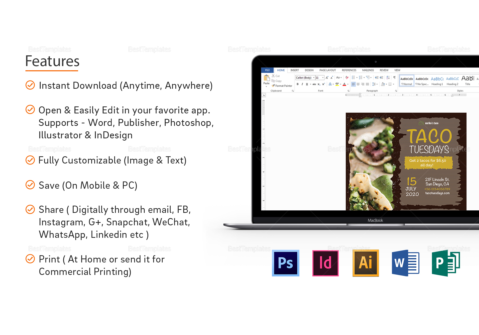 Taco Tuesdays Flyer Design Template in PSD, Word, Publisher ...