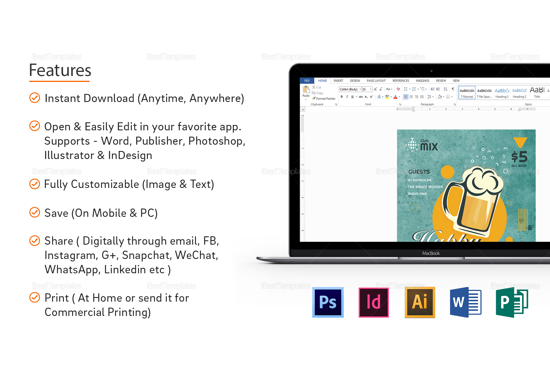 Vintage Happy Hour Flyer Design Template in PSD, Word, Publisher ...