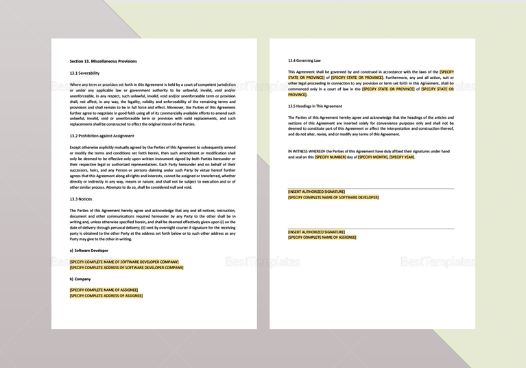 Assignment of All Rights in Computer Software Template in Word