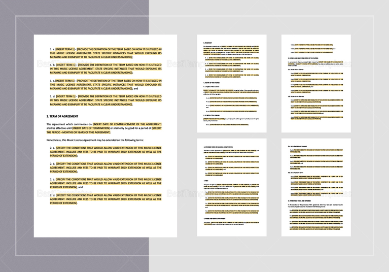 Music License Agreement Template in Word, Apple Pages