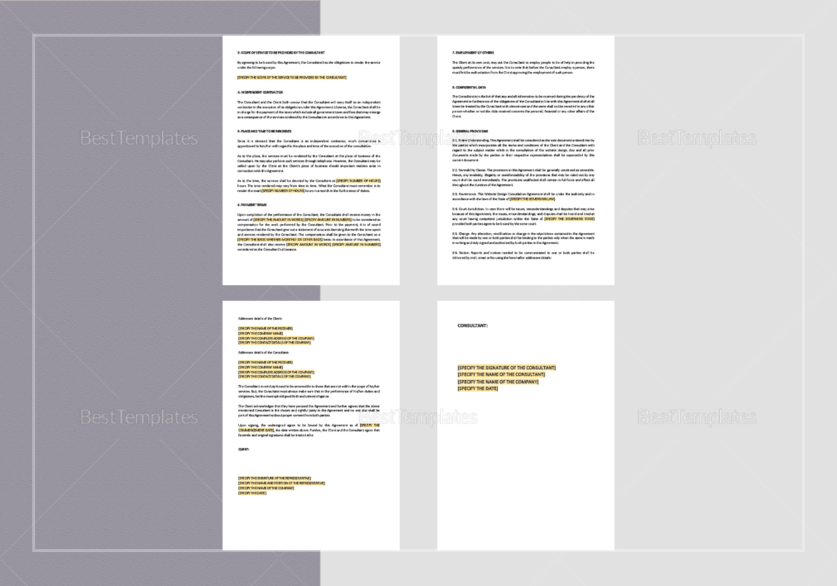 Website Design Consultation Agreement Template in Word, Apple Pages