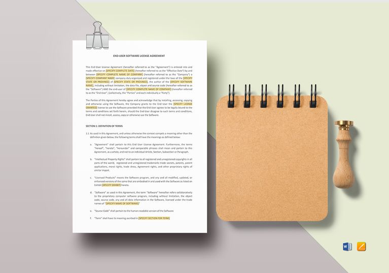 End-User Software License Agreement Template in Word, Apple Pages