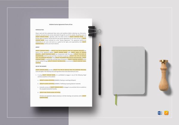 Website Service Agreement Terms of Use Template in Word, Apple Pages