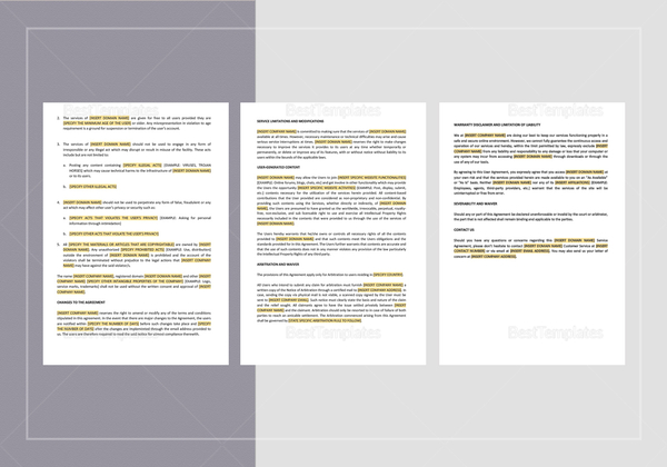 Website Service Agreement Terms of Use Template in Word, Apple Pages