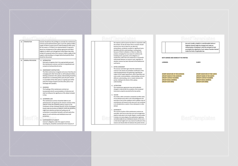 Software Maintenance Agreement Template in Word, Apple Pages