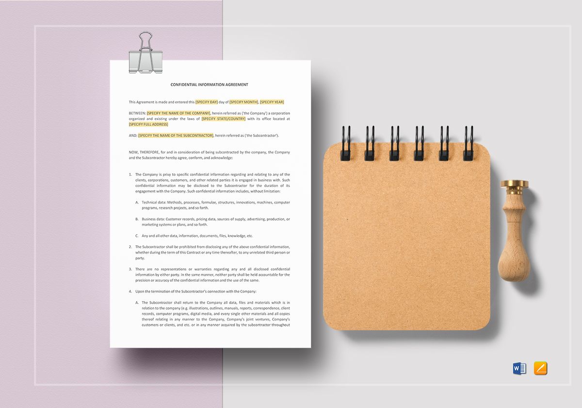Confidential Information Agreement Template in Word, Apple Pages