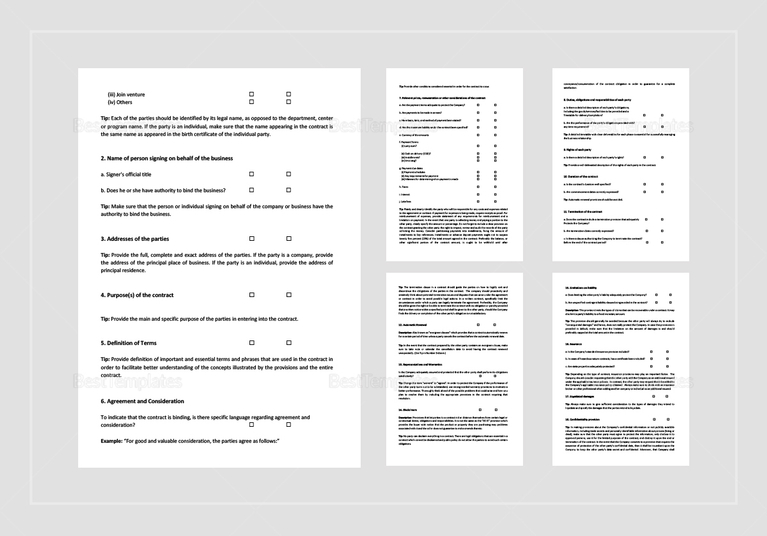 Contract Terms and Provisions Checklist Template in Word, Apple Pages