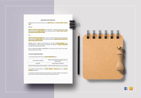 Convertible Note Agreement Template in Word, Apple Pages