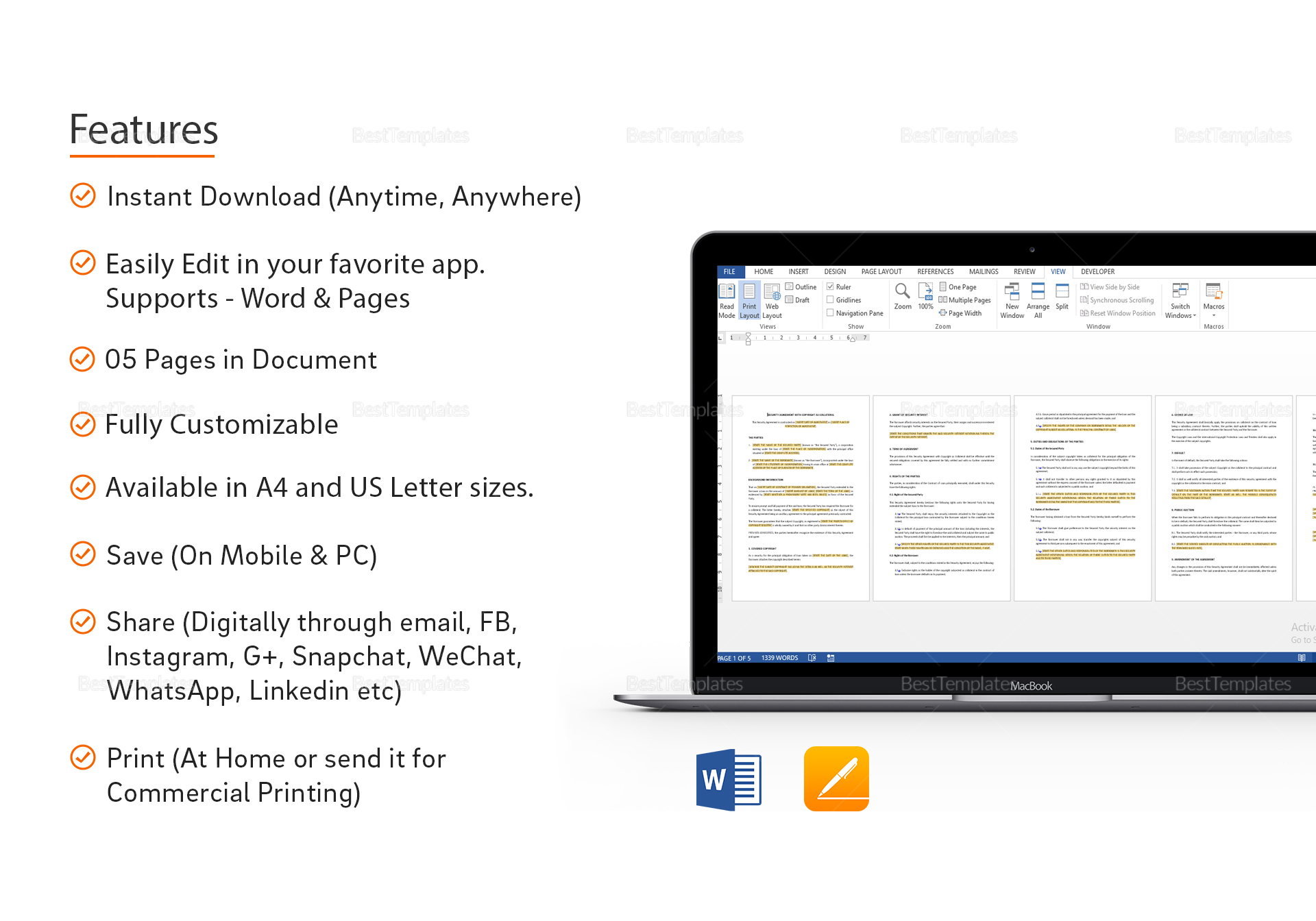 Security Agreement With Copyright As Collateral Template in Word, Apple ...
