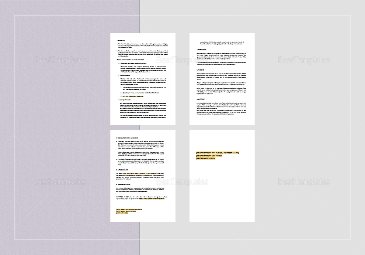Network Services Provider Agreement Template in Word, Apple Pages