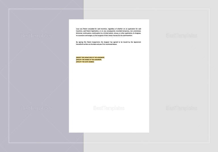 Patent Assignment Template in Word, Apple Pages