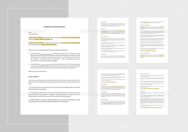 Technology Transfer Agreement Template in Word, Apple Pages