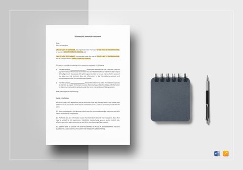 Technology Transfer Agreement Template in Word, Apple Pages