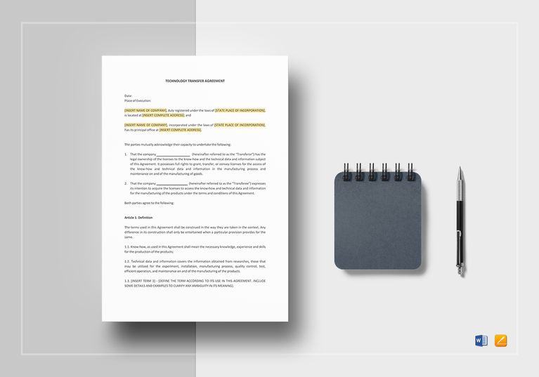 Technology Transfer Agreement Template in Word, Apple Pages