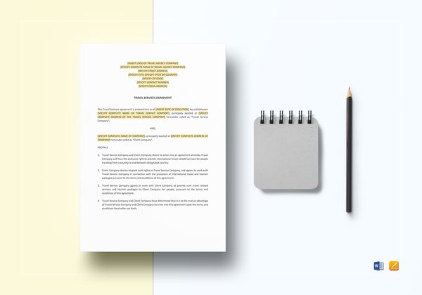 Travel Services Agreement Template in Word, Apple Pages